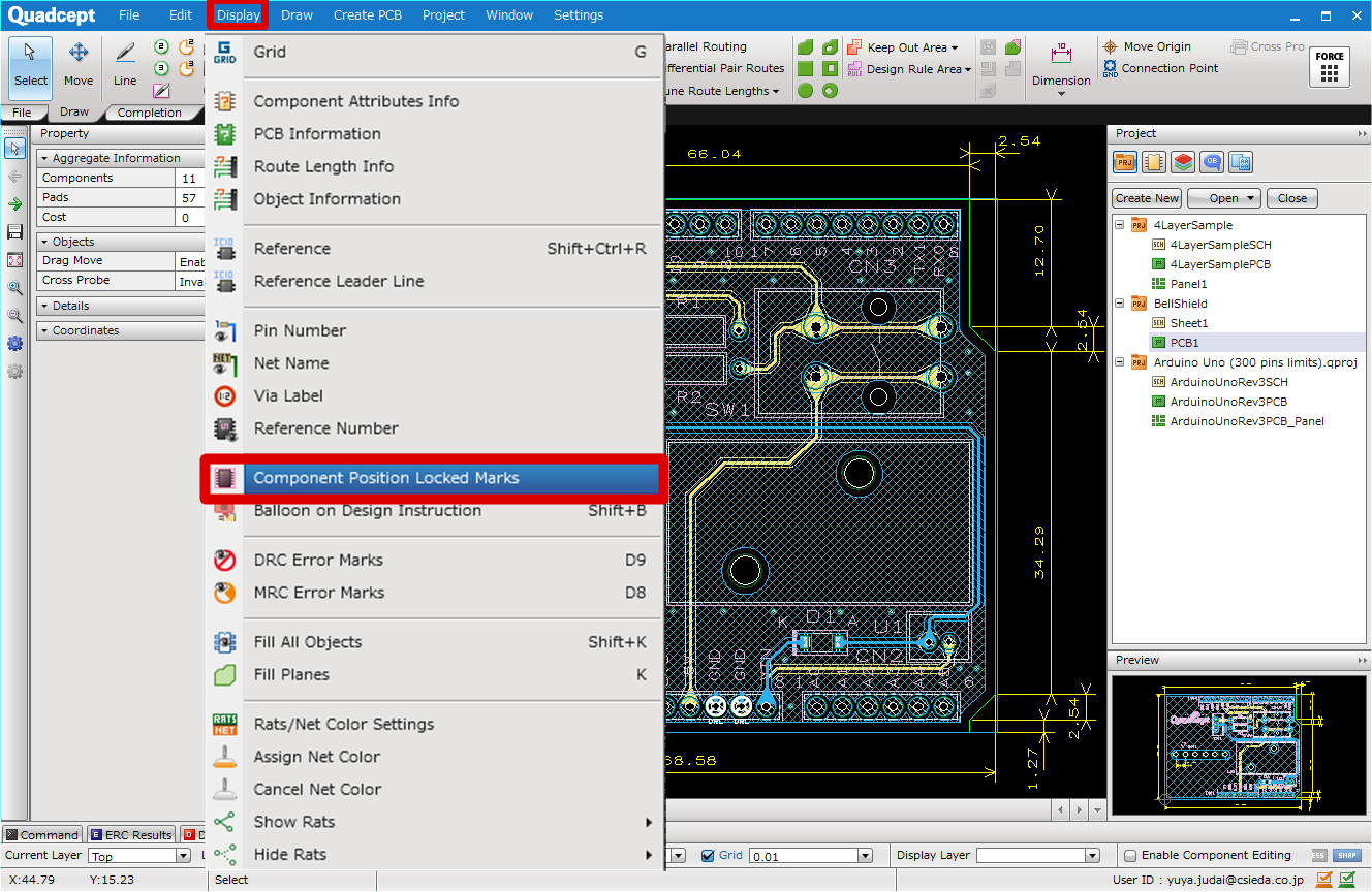 PCB Layout CAD - Component Position Locked Marks